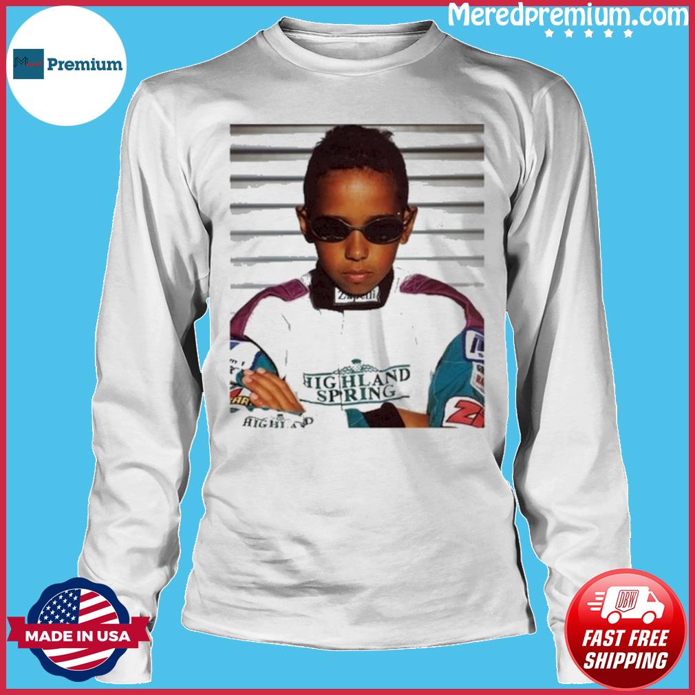 Lewis Hamilton Wearing Image Of Himself As A Young Kid In A Serious ...